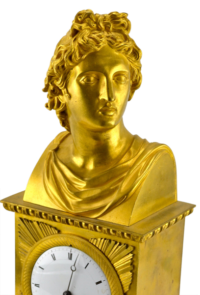 French Empire Gilt Bronze Clock witha Bust of Apollo Belvedere - Three ...