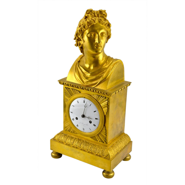 French Empire Gilt Bronze Clock witha Bust of Apollo Belvedere - Three ...
