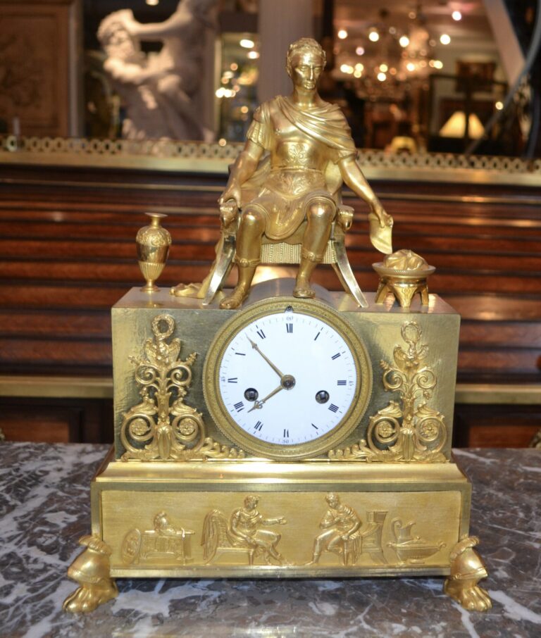 Empire Bronze Seated Caesar Clock - Three Centuries Shop - Antiques