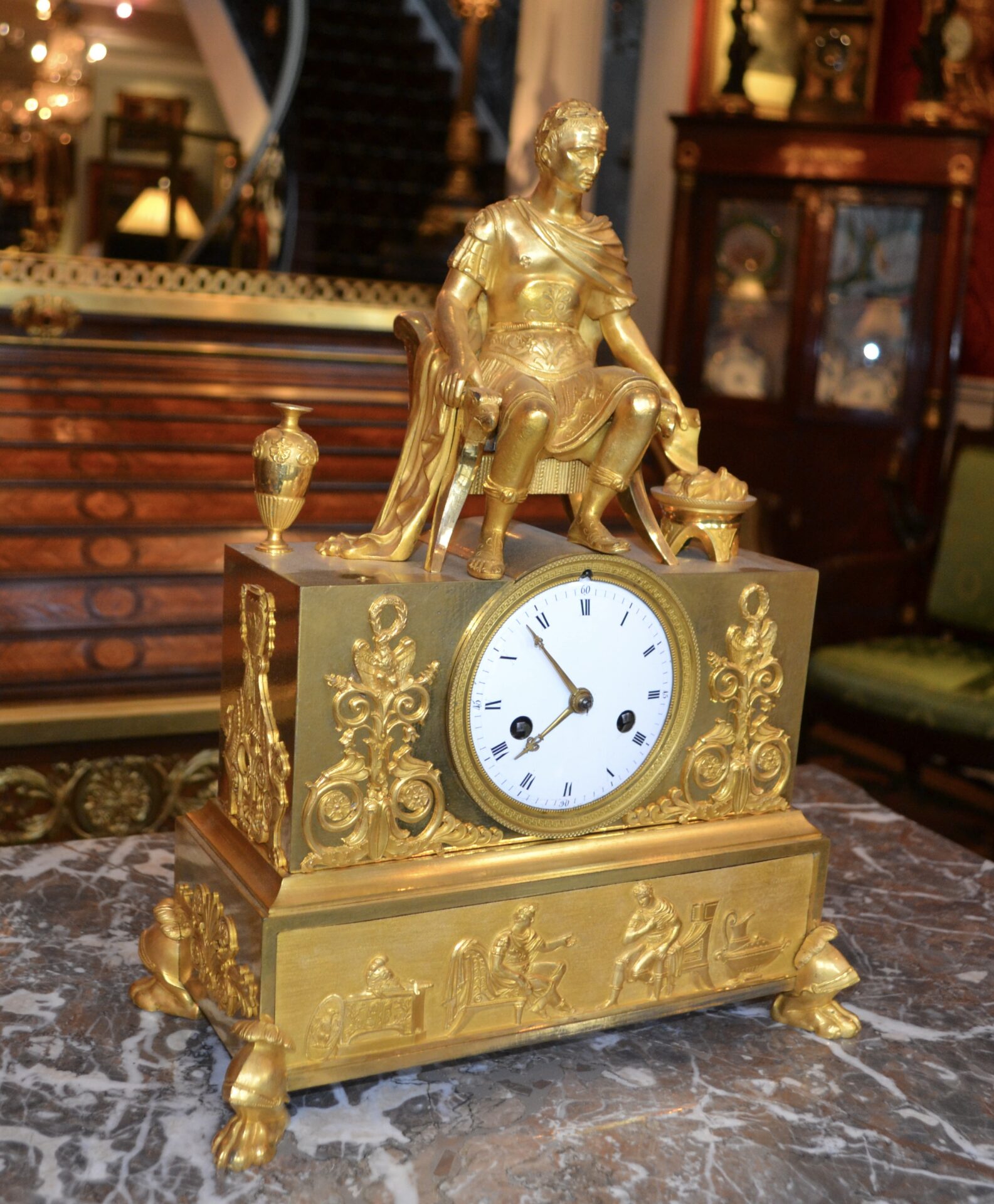 Empire Bronze Seated Caesar Clock - Three Centuries Shop - Antiques