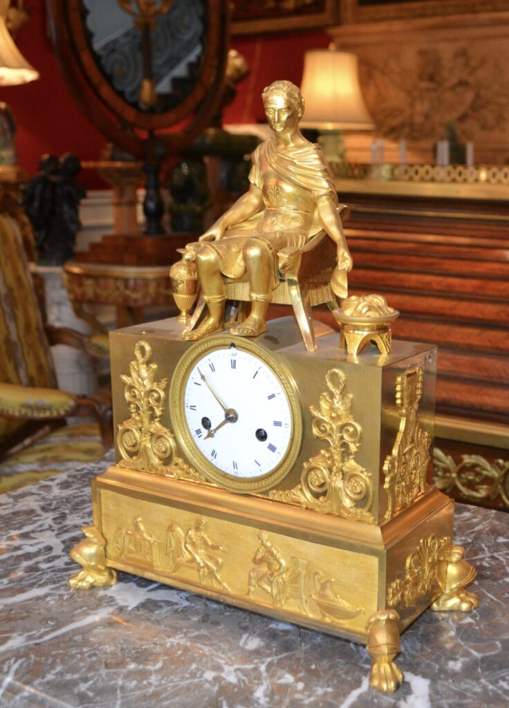 Empire Bronze Seated Caesar Clock - Three Centuries Shop - Antiques