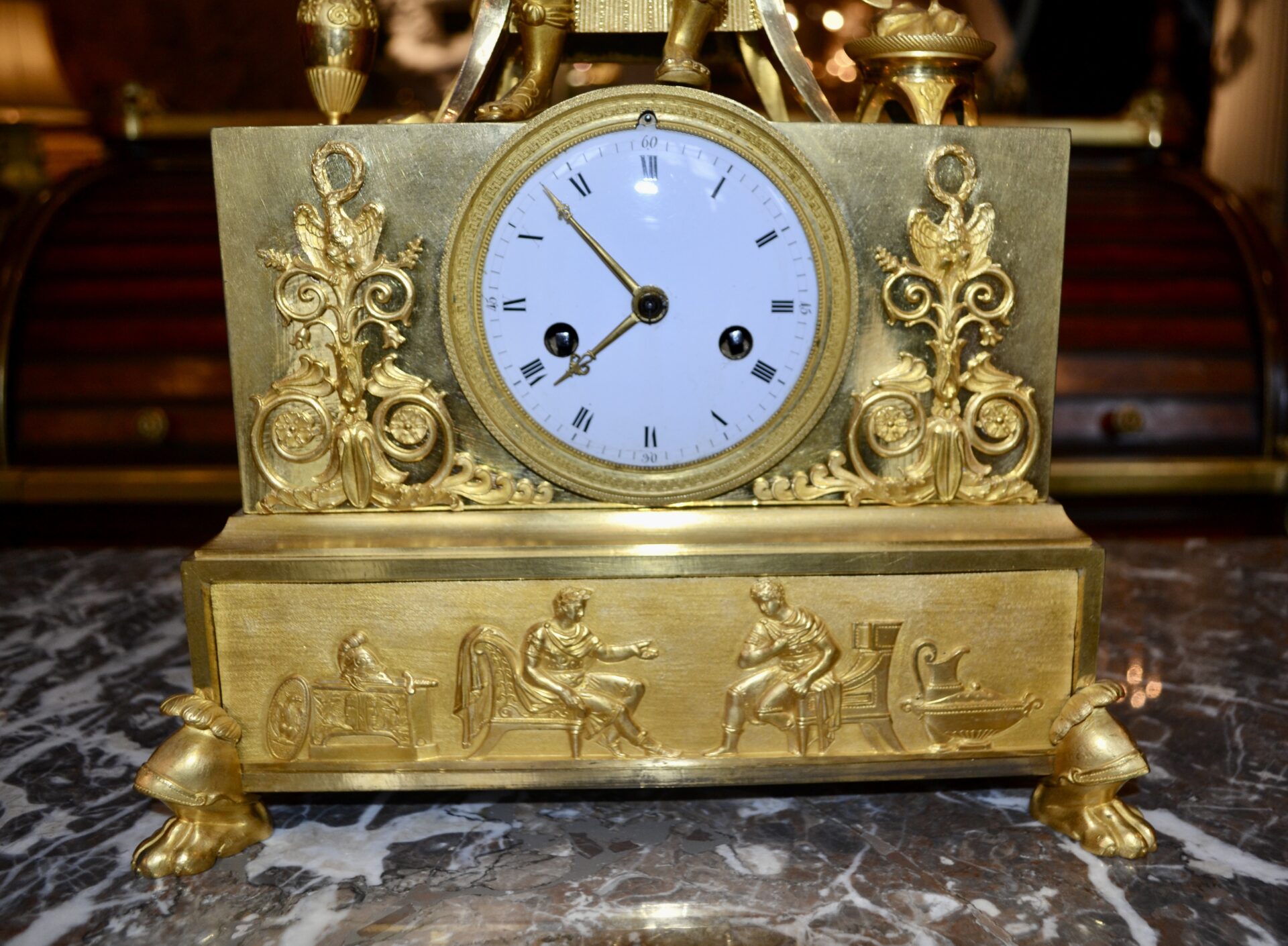 Empire Bronze Seated Caesar Clock - Three Centuries Shop - Antiques