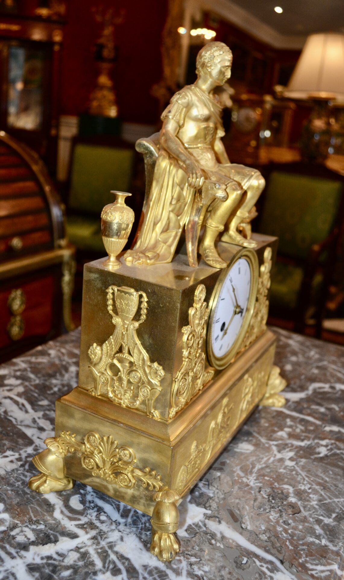 Empire Bronze Seated Caesar Clock - Three Centuries Shop - Antiques