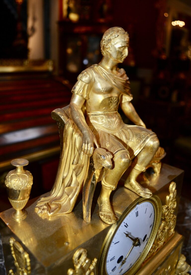 Empire Bronze Seated Caesar Clock - Three Centuries Shop - Antiques