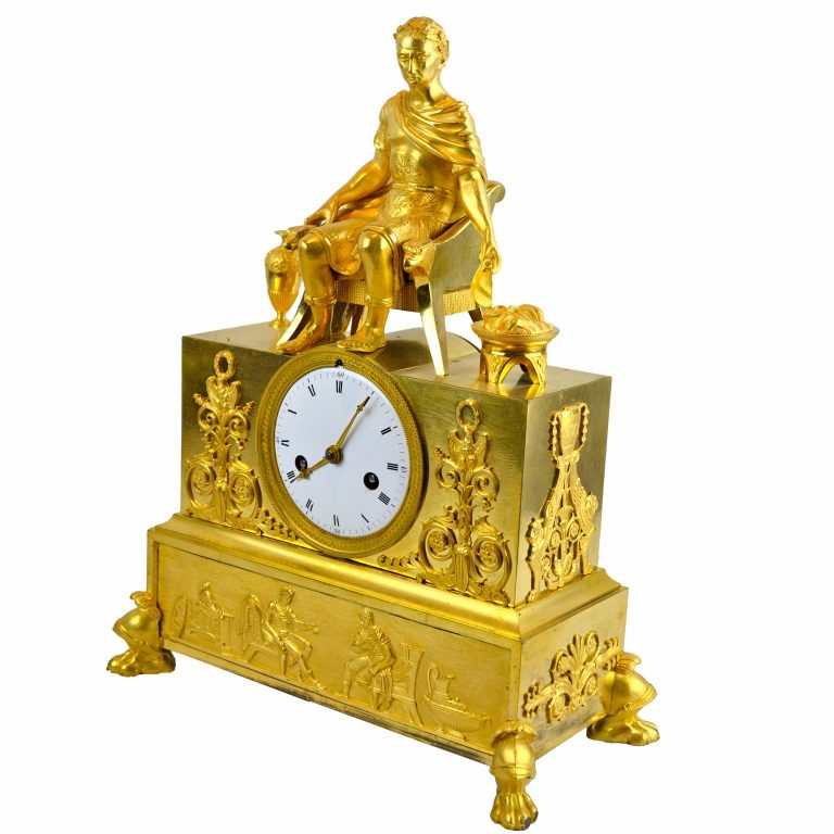 Empire Bronze Seated Caesar Clock - Three Centuries Shop - Antiques